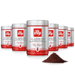 illy drip coffee - ground coffee - 100% arabica ground coffee – classico medium roast - notes of caramel, orange blossom & jasmine - no preservatives – mild & balanced – 8.8 ounce (pack of 6)