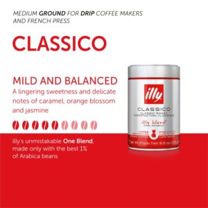 illy Drip Coffee - Ground Coffee - 100% Arabica Ground Coffee – Classico Medium Roast - Notes of Caramel, Orange Blossom & Jasmine - No Preservatives – Mild & Balanced – 8.8 Ounce (Pack of 6)