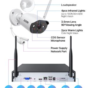 ZOSI 8CH 2K Wireless Security Camera System with 1TB Hard Drive,8x 3MP WiFi Outdoor Surveillance Cameras,Night Vision,Light and Siren Alarm,2 Way Audio,2K H.265+ 8Channel NVR for 24/7 Recording