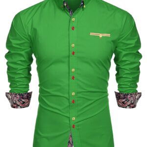 Coofandy Men's Fashion Slim Fit Dress Shirt Casual Shirt, 01-green, Medium