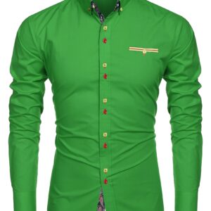 Coofandy Men's Fashion Slim Fit Dress Shirt Casual Shirt, 01-green, Medium