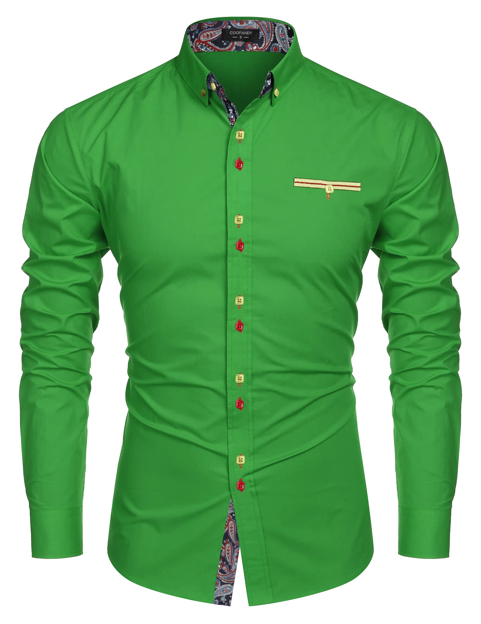 Coofandy Men's Fashion Slim Fit Dress Shirt Casual Shirt, 01-green, Medium