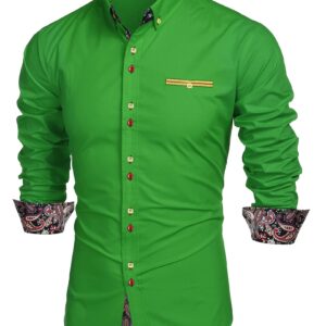 Coofandy Men's Fashion Slim Fit Dress Shirt Casual Shirt, 01-green, Medium