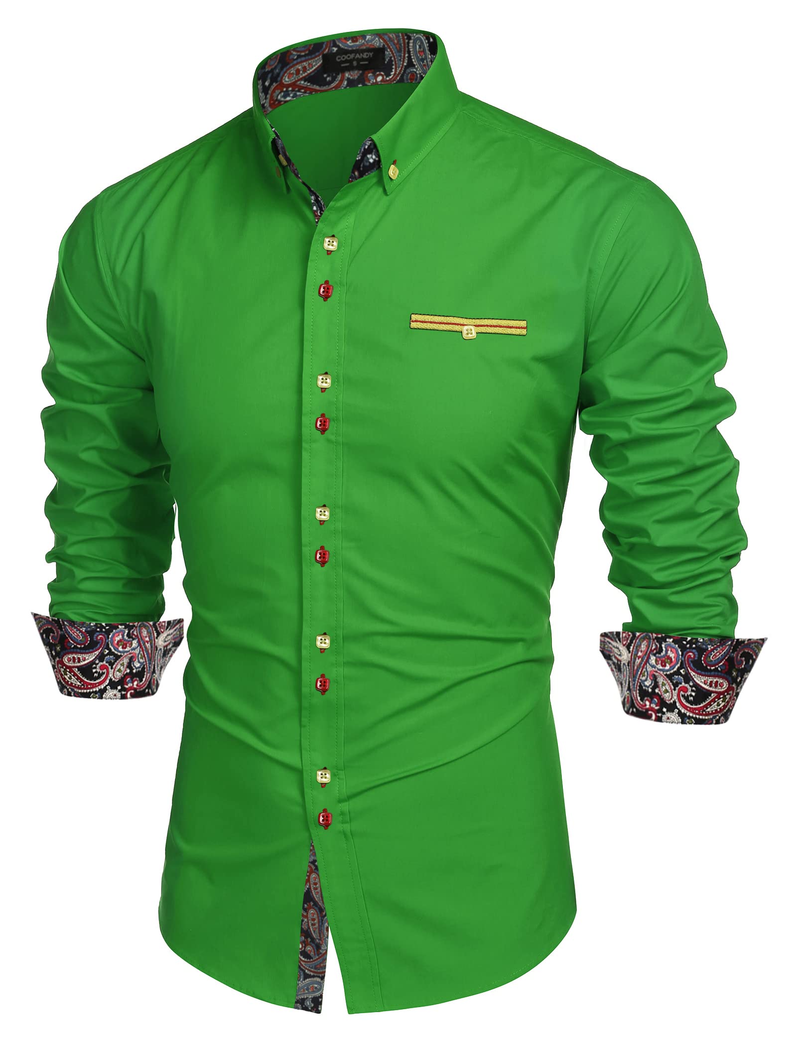 Coofandy Men's Fashion Slim Fit Dress Shirt Casual Shirt, 01-green, Medium