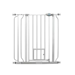 Carlson Extra Tall Walk Through Pet Gate with Small Pet Door, Includes 4-Inch Extension Kit, 4 Pack Pressure Mount Kit and 4 Pack Wall Mount Kit, Platinum, Gray