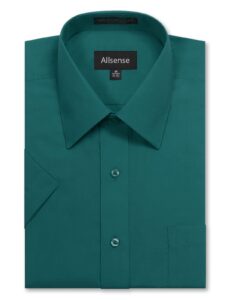 allsense men's regular fit short sleeve dress shirts 18-18.5n 2xl teal