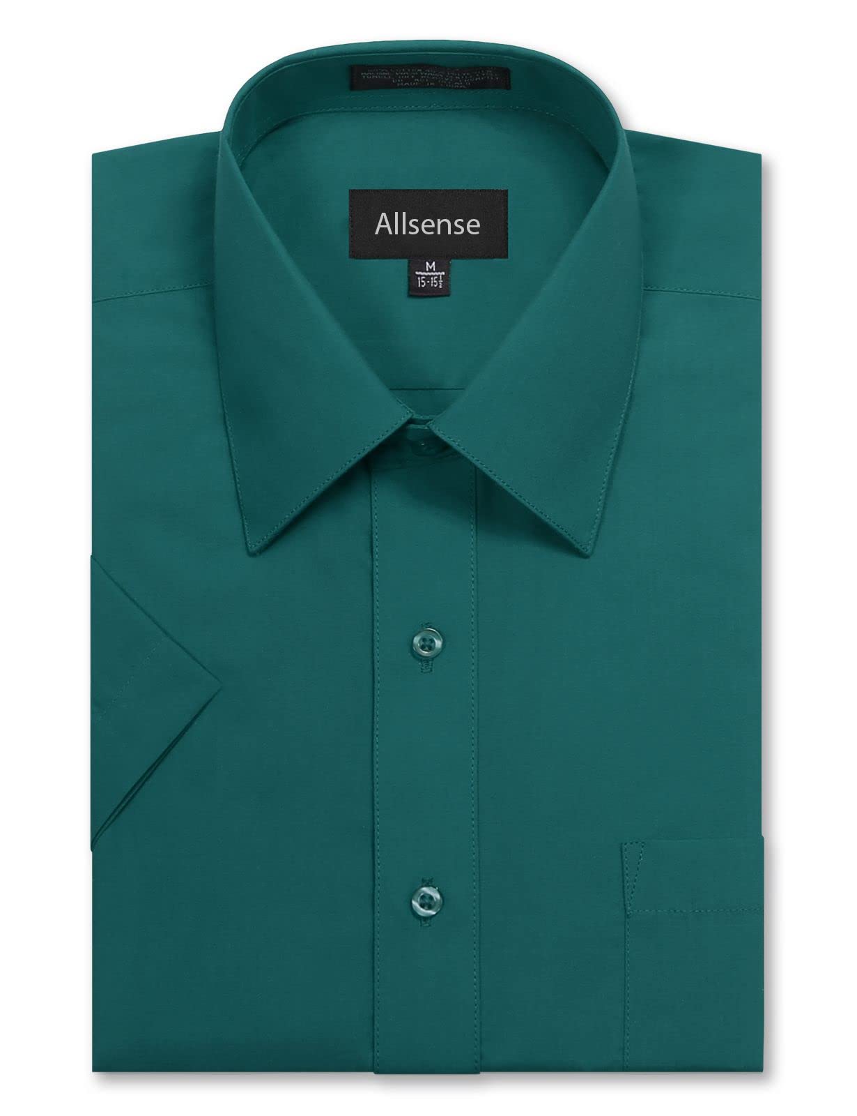 Allsense Men's Regular Fit Short Sleeve Dress Shirts 18-18.5N 2XL Teal