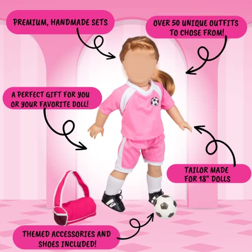 Dress Along Dolly Basketball Uniform Outfit for 18" Girl Dolls (8 Piece Set) - Includes Premium Handmade Doll Clothes & Accessories- Costume Sports Apparel for Doll, Gift for Girls Kids Birthday