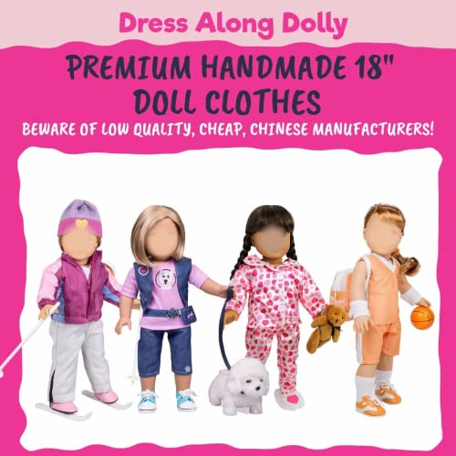 Dress Along Dolly Basketball Uniform Outfit for 18" Girl Dolls (8 Piece Set) - Includes Premium Handmade Doll Clothes & Accessories- Costume Sports Apparel for Doll, Gift for Girls Kids Birthday