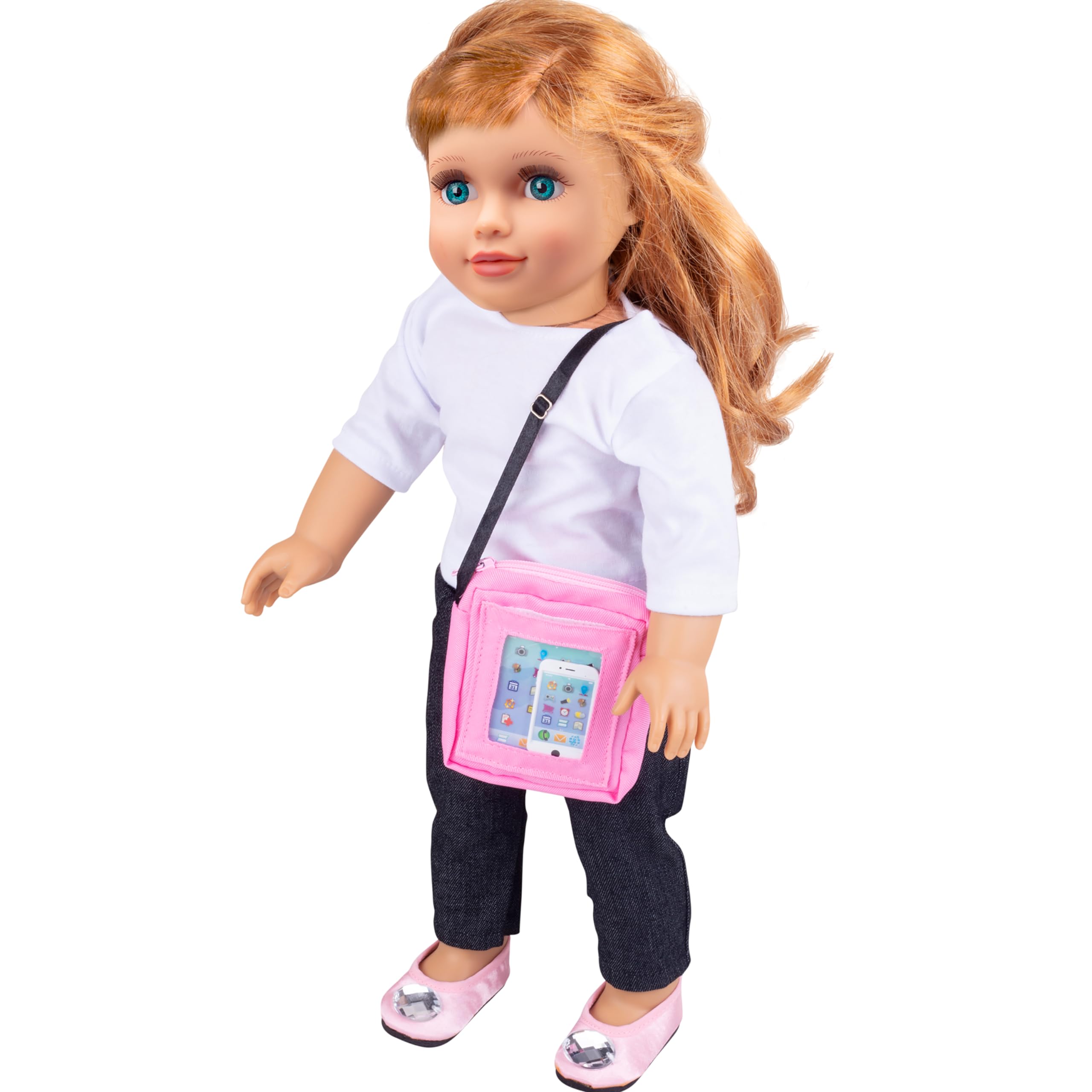 Dress Along Dolly 3pc Tech Set for American 18" Dolls w Cell Phone, Computer Tablet, and Accessory Bag- Premium Durable Metal Construction- Perfect Techie Girl Gift Set for Less