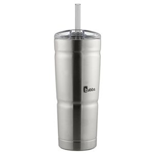 bubba brands envy s vacuum-insulated stainless steel tumbler with lid and straw, 24oz reusable iced coffee or water cup, bpa-free travel tumbler, steel/clear