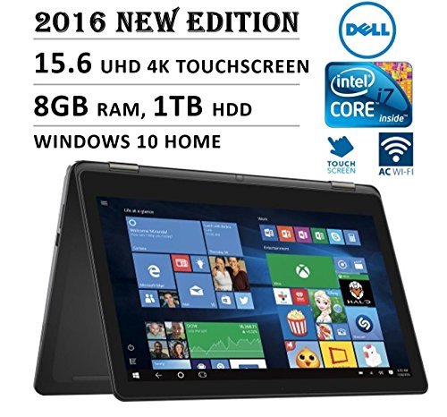 2016 DELL Inspiron i7568 Flagship High Performance 2-in-1 15.6" 4K Ultra HD Touchscreen Convertible Laptop PC, Intel Core i7-6500U Processor, 8GB RAM, 1TB HDD, Backlit Keyboard, Windows 10