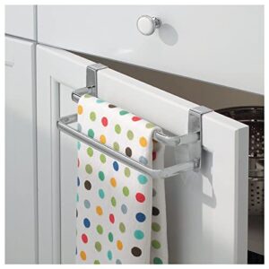 mDesign Over-Door Cabinet Towel Holder - Kitchen Cabinet Double Towel Bar Rack - Over Cabinet Towel Bar Hanger for Hand, Dish, and Tea Towels - 9.84" Wide - Spira Collection - Silver