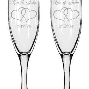 GIFTS INFINITY® Engraved Wedding Interlock Hearts Champagne Flutes Set of 2 Personalized Toasting Glasses (Interlock Heart) - Valentine's Day Gift