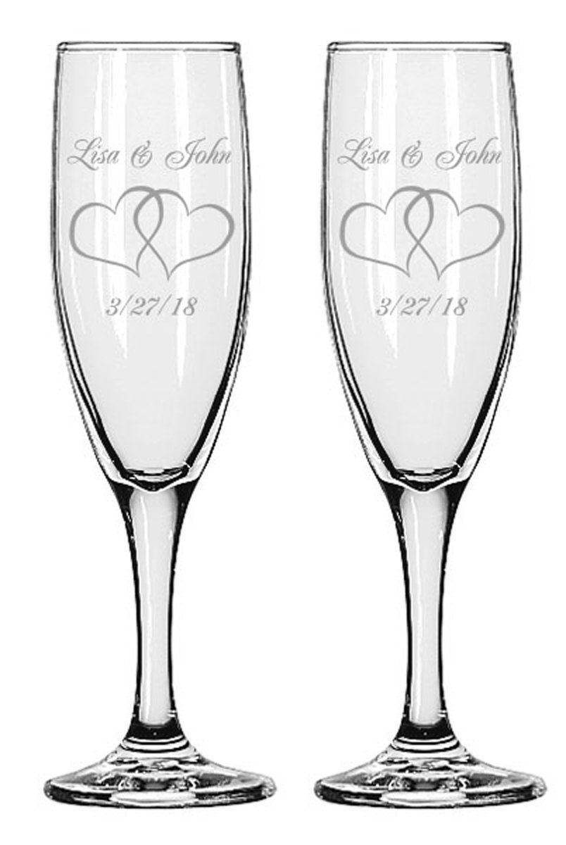 GIFTS INFINITY® Engraved Wedding Interlock Hearts Champagne Flutes Set of 2 Personalized Toasting Glasses (Interlock Heart) - Valentine's Day Gift