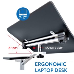 Tatkraft Joy Portable Laptop Desk with Mouse Pad, Rolling Computer Stand with Adjustable Height, Sturdy and Ergonomic, Black