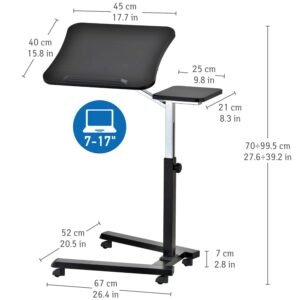 Tatkraft Joy Portable Laptop Desk with Mouse Pad, Rolling Computer Stand with Adjustable Height, Sturdy and Ergonomic, Black