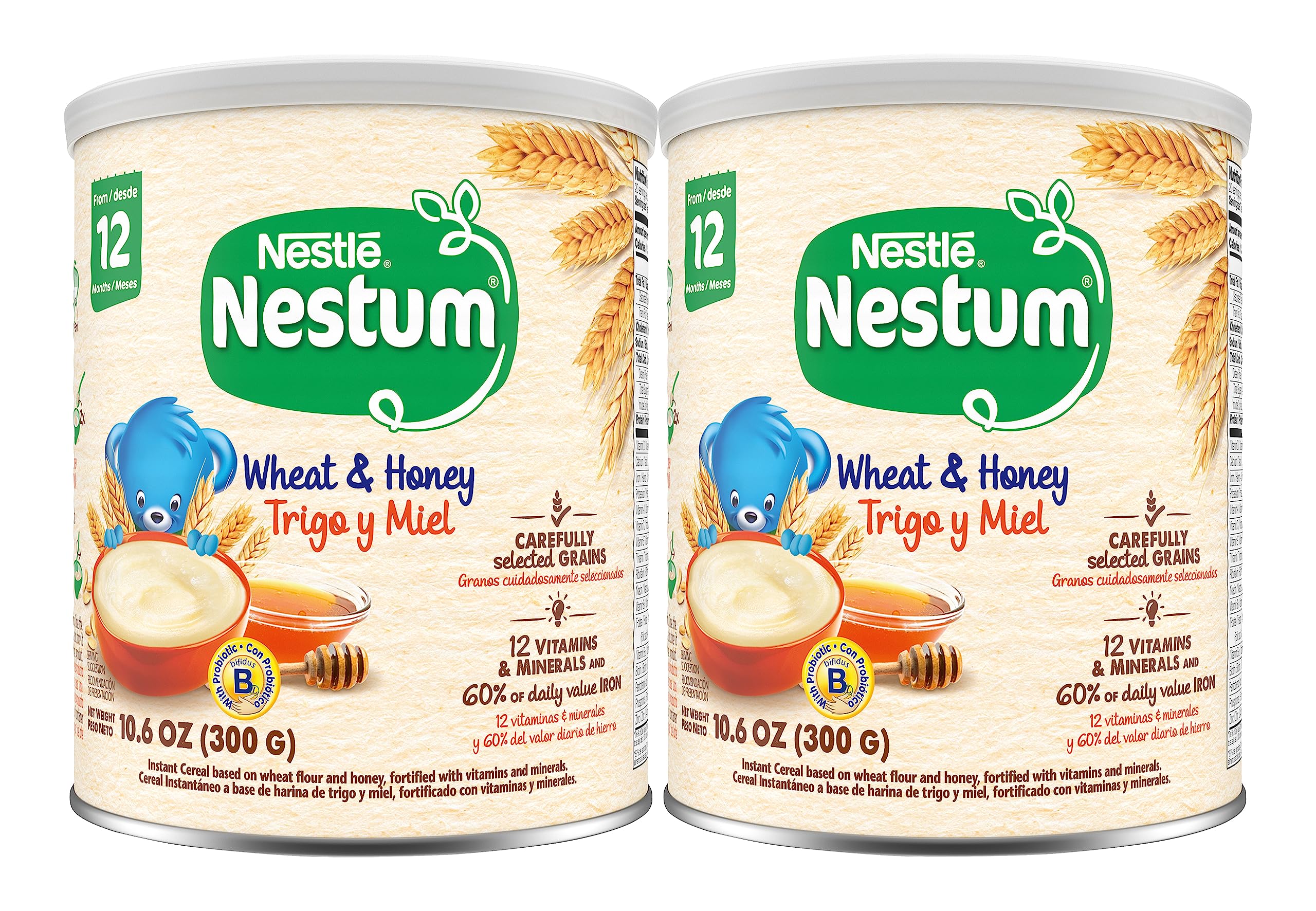 Nestle Nestum Infant Cereal, Wheat & Honey, Made for 12 Months & Up, 10.6 Ounce Canister (Pack of 2)