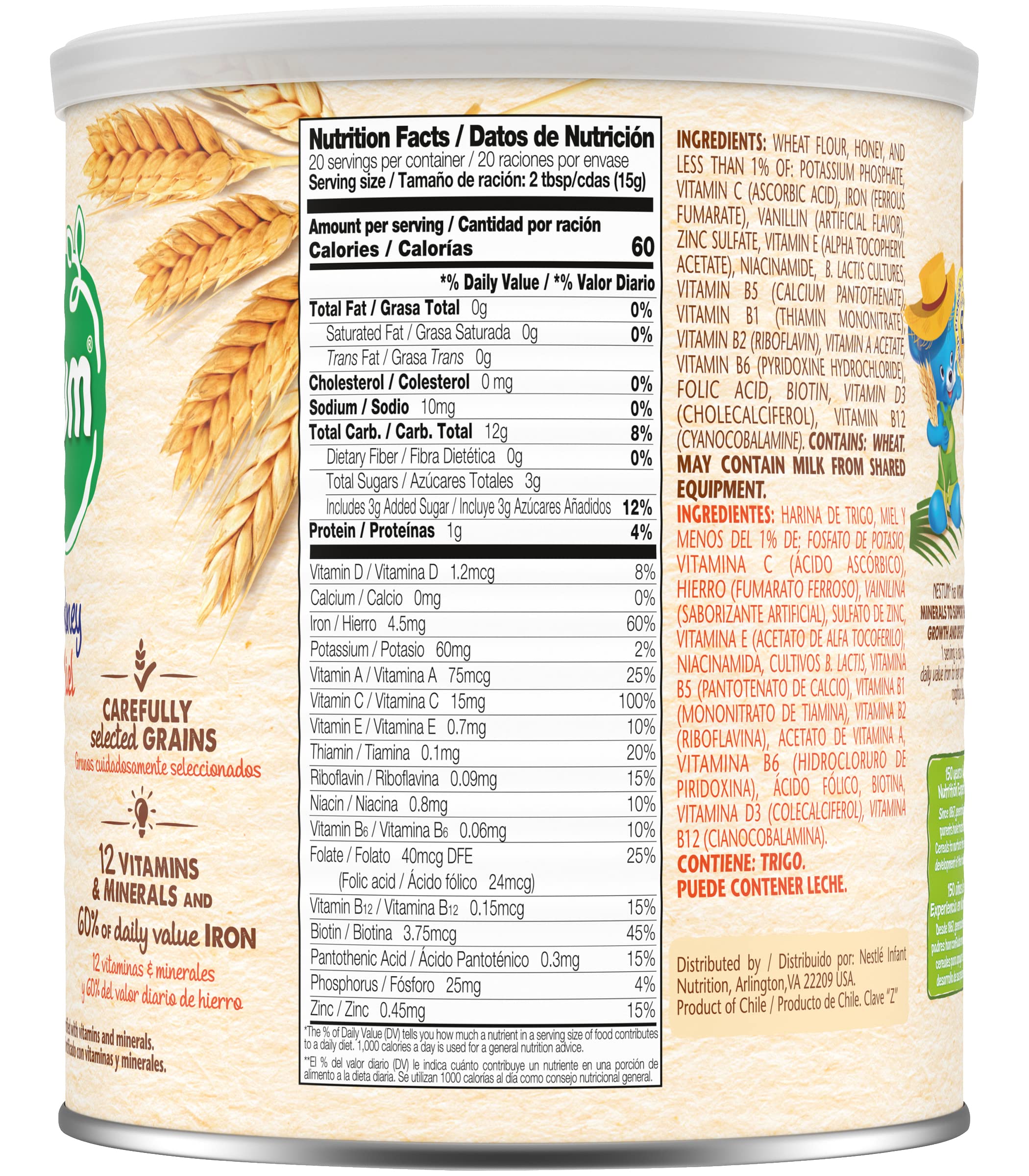 Nestle Nestum Infant Cereal, Wheat & Honey, Made for 12 Months & Up, 10.6 Ounce Canister (Pack of 2)