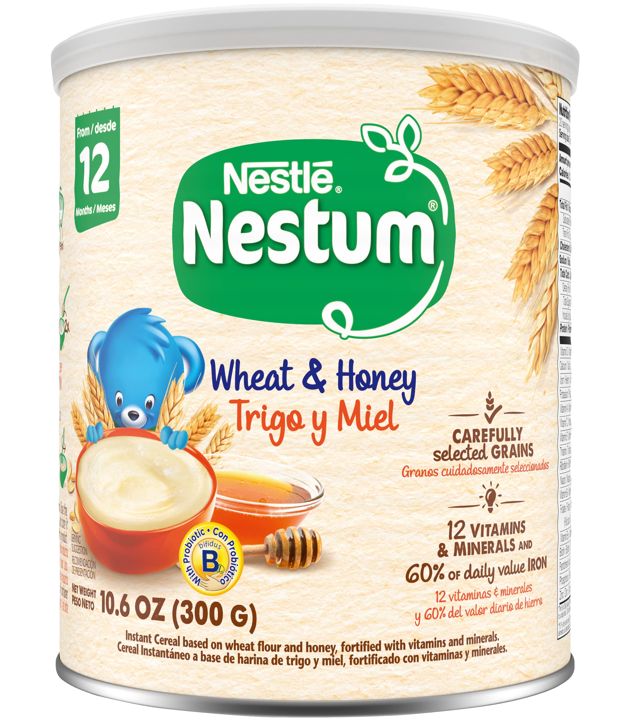 Nestle Nestum Infant Cereal, Wheat & Honey, Made for 12 Months & Up, 10.6 Ounce Canister (Pack of 2)