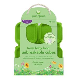 green sprouts Fresh Baby Food Unbreakable Cubes (4oz/4pk) | Store, carry, & serve homemade baby food | Lid provides leak-proof seal, Made from safer plastic, Embossed with measurements