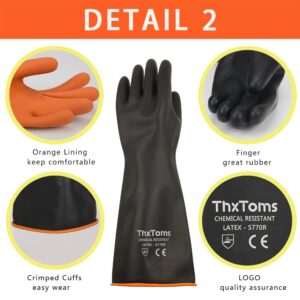 ThxToms Heavy Duty Latex Gloves, Resist Strong Acid, Alkali and Oil, 14", 1 Pair