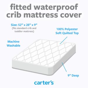 Carters Waterproof Fitted Crib Mattress Pad and Toddler Crib Mattress Protector - Baby Crib Mattress Cover - Protective Sheet for Boys and Girls Bedding Sets White