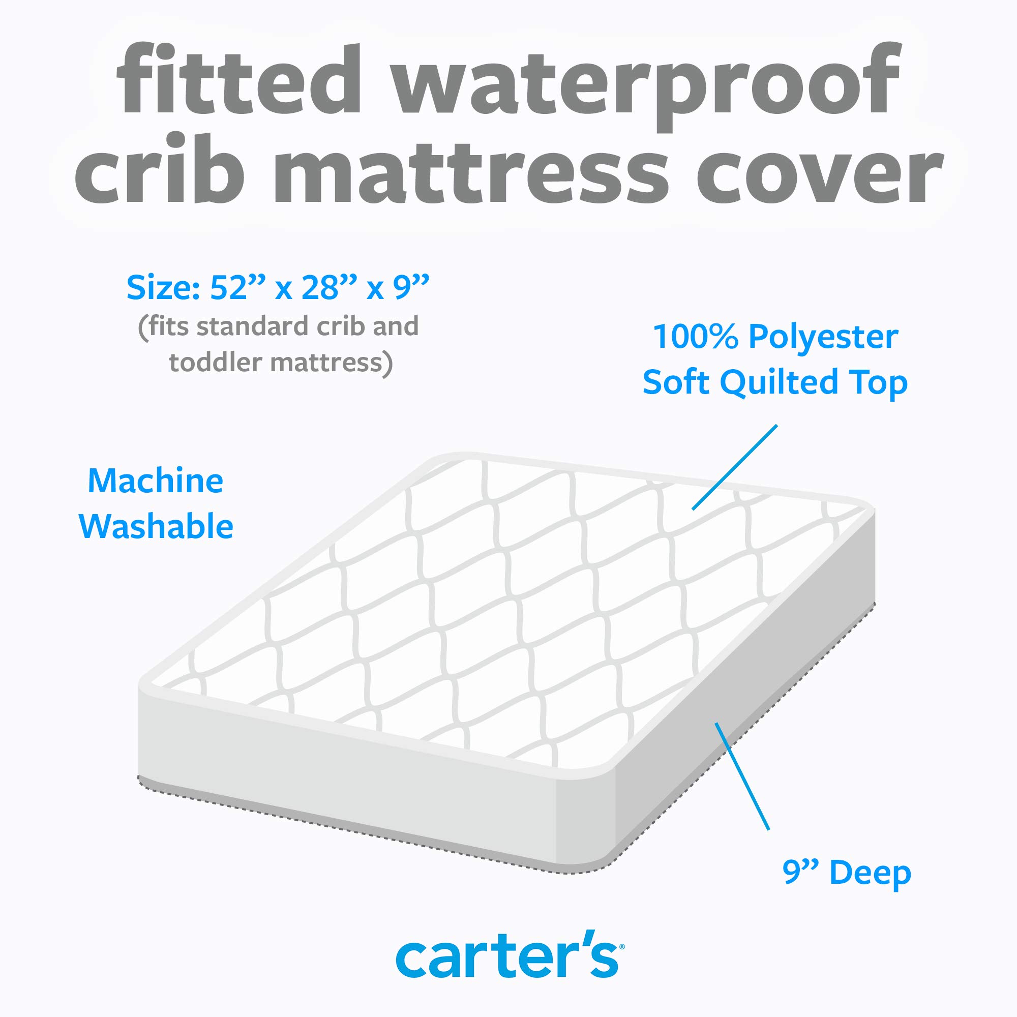 Carters Waterproof Fitted Crib Mattress Pad and Toddler Crib Mattress Protector - Baby Crib Mattress Cover - Protective Sheet for Boys and Girls Bedding Sets White