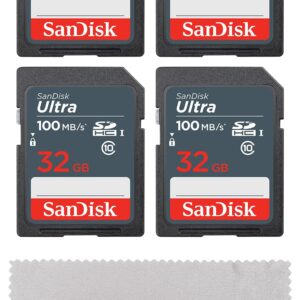 SanDisk 32GB Ultra (4 Pack) UHS-I Class 10 SDHC Memory Card, Retail Packaging - with (1) Everything But Stromboli (tm) Microfiber Cloth