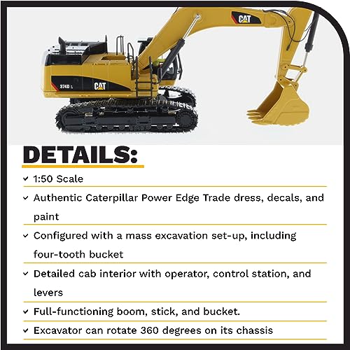 Diecast Masters 1:50 Caterpillar 374D L Excavator | High Line Series Cat Trucks & Construction Equipment | 1:50 Scale Model Collectible | 85274