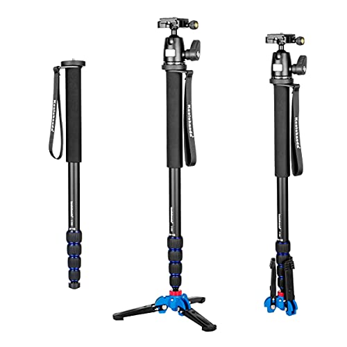 koolehaoda Camera Aluminum Monopod with Three Feet Stand Support Base & K-09 Ballhead for DSLR Camera Canon Nikon. Extended Max Height: 69-inch.