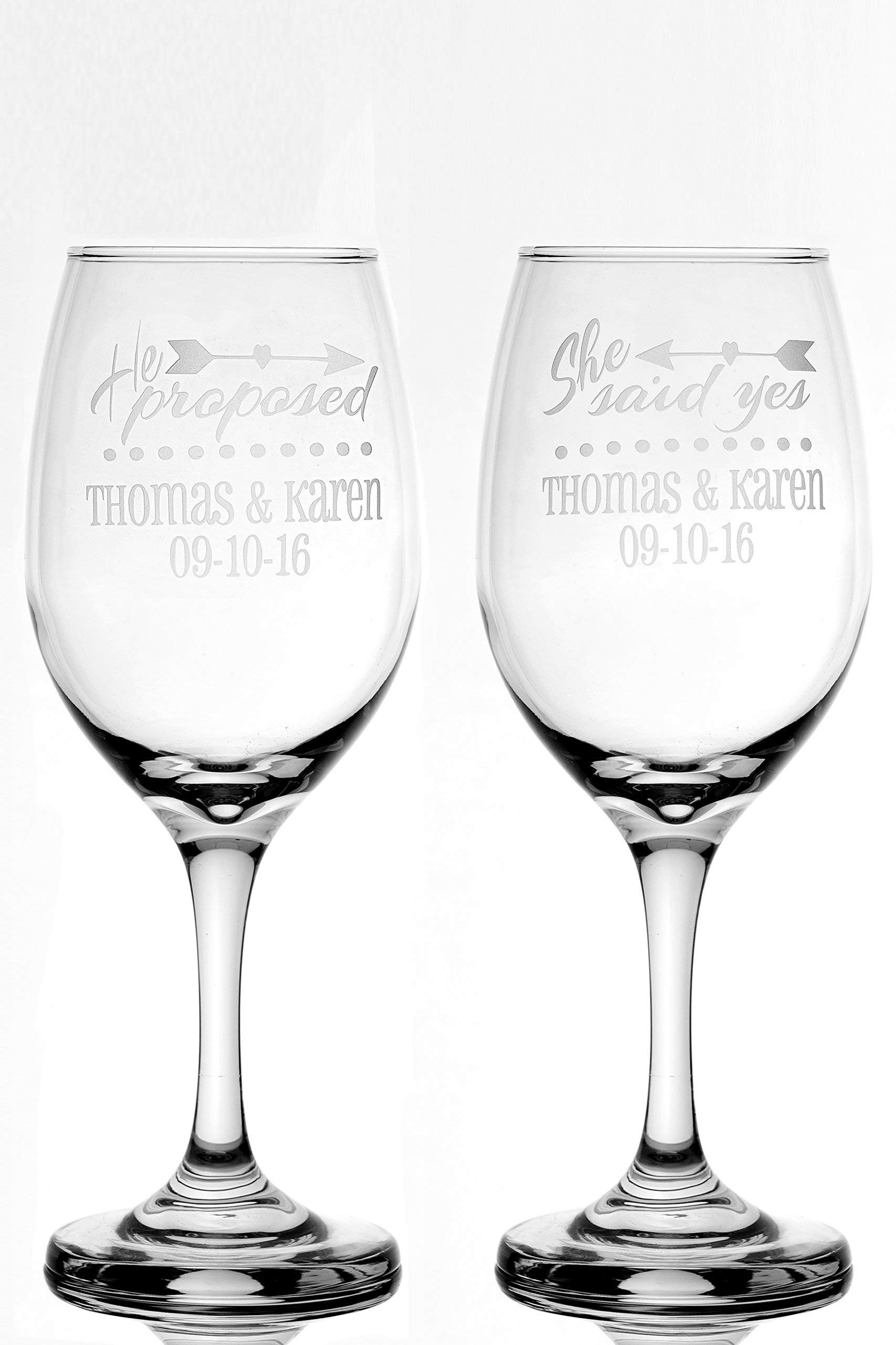 Engagement Engaged Wine Glass Gift Set - He Proposed She Said Yes