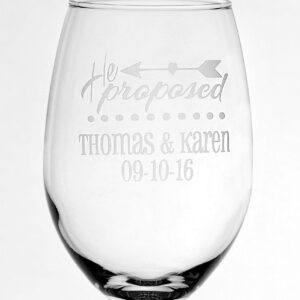 Engagement Engaged Wine Glass Gift Set - He Proposed She Said Yes