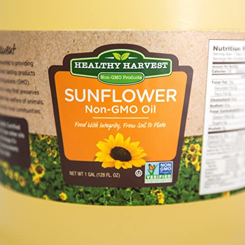 Healthy Harvest Non-GMO Sunflower Oil - Healthy Cooking Oil for Cooking, Baking, Frying & More - Naturally Processed to Retain Natural Antioxidants (One Gallon)