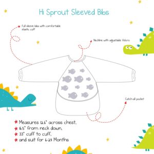 Hi Sprout Infant Toddler Baby Waterproof Sleeved Bib, Bib with Sleeves&Pocket, 6-24 Months (Pink Elephant)