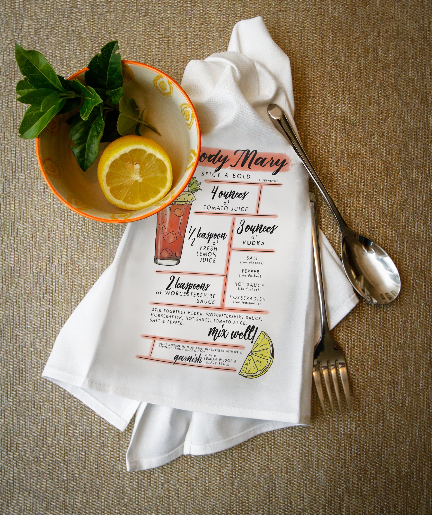 Lantern Press Bloody Mary, Cocktail Recipe (100% Cotton Tea Towel, Decorative Hand Towel, Kitchen and Home)