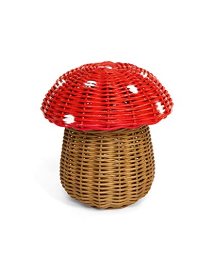 G6 COLLECTION Mushroom Rattan Storage Basket With Lid Decorative Bin Home Decor Hand Woven Shelf Organizer Cute Handmade Handcrafted Gift Art Decoration Artwork Wicker Mushroom