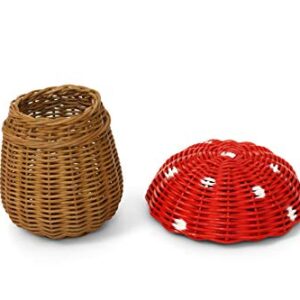 G6 COLLECTION Mushroom Rattan Storage Basket With Lid Decorative Bin Home Decor Hand Woven Shelf Organizer Cute Handmade Handcrafted Gift Art Decoration Artwork Wicker Mushroom