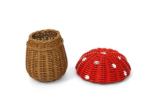 G6 COLLECTION Mushroom Rattan Storage Basket With Lid Decorative Bin Home Decor Hand Woven Shelf Organizer Cute Handmade Handcrafted Gift Art Decoration Artwork Wicker Mushroom