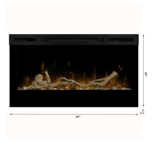 Dimplex Prism 34 inch Wall Mount Electric Fireplace with Driftwood Log Set - Black, BLF3451 & LF34DWS-KIT