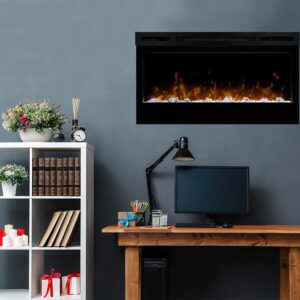 Dimplex Prism 34 inch Wall Mount Electric Fireplace with Driftwood Log Set - Black, BLF3451 & LF34DWS-KIT