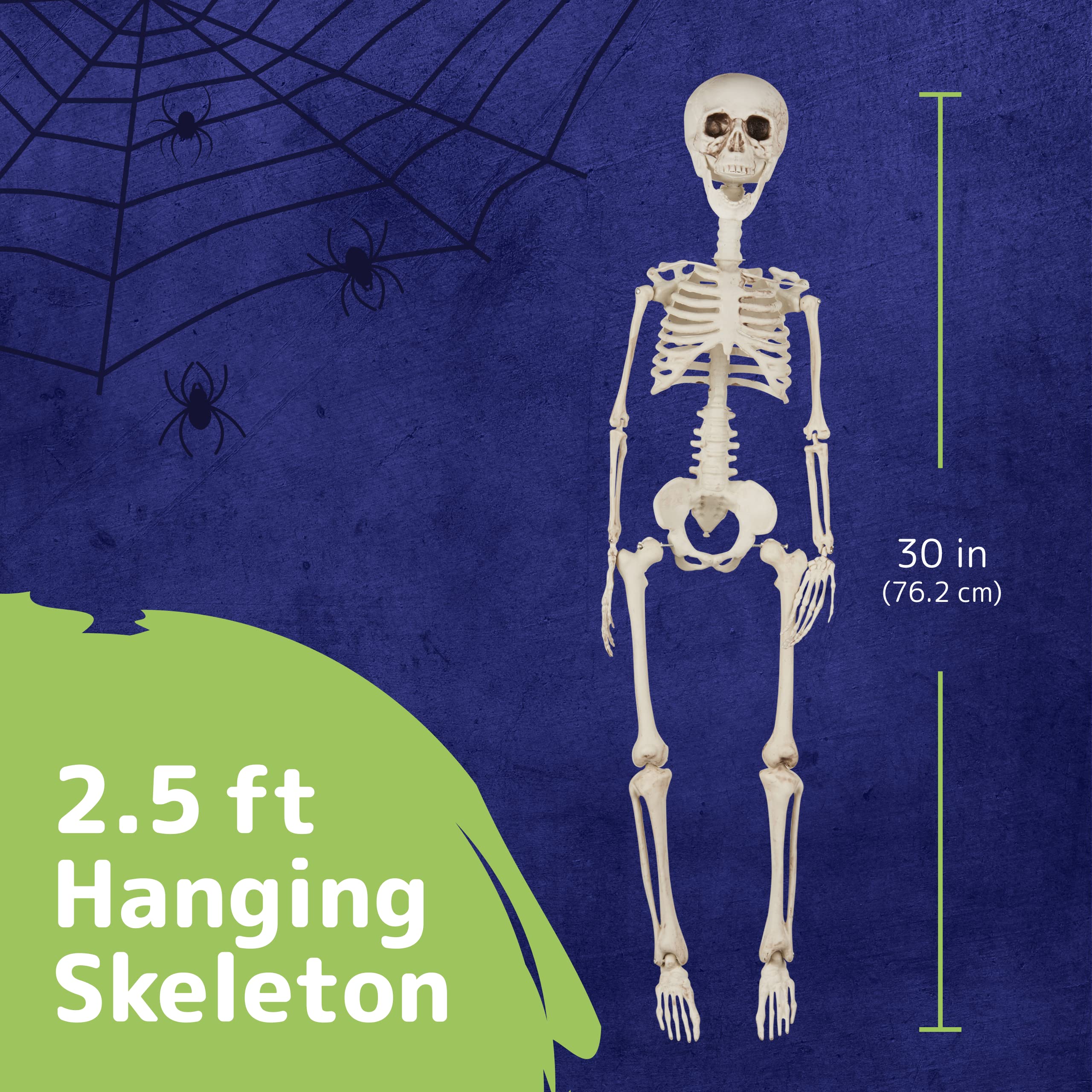 Prextex Skeleton Halloween & Day of The Dead Decoration for Home and Office - 19 Inch Posable Plastic Small Skeleton Toy Halloween Décor with Movable / Bendable Joints and 2 Sets of Body Accessories