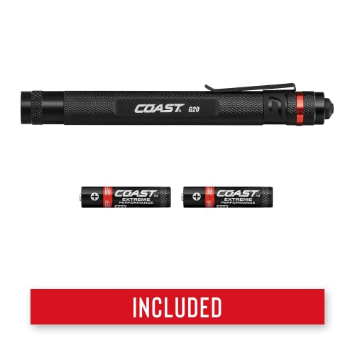 COAST® G20 Inspection Beam LED Penlight with Adjustable Pocket Clip and Consistent Edge-To-Edge Brightness, Red, 54 lumens