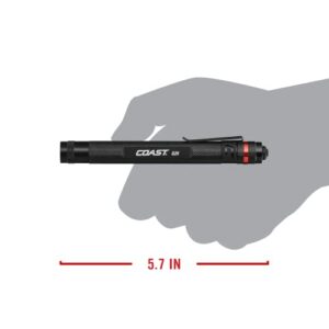 COAST® G20 Inspection Beam LED Penlight with Adjustable Pocket Clip and Consistent Edge-To-Edge Brightness, Red, 54 lumens