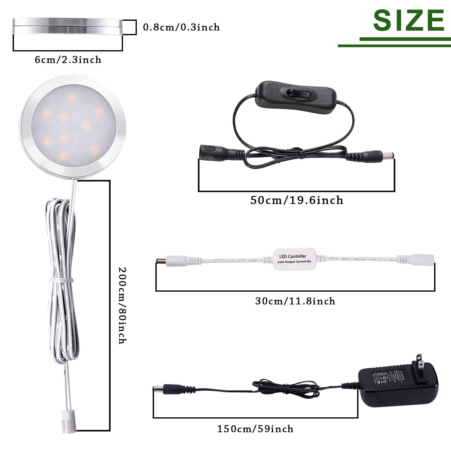 AIBOO LED Under Cabinet Lighting Dimmable with RF Remote Control, 6 LED Puck Lights, Total of 12W, for Kitchen Count Closet Wardrobe Lighting(Daylight White)