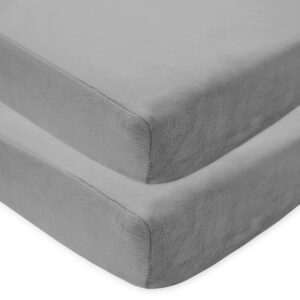 american baby company 2 pack heavenly soft chenille fitted crib sheet 28" x 52", warm and cozy neutral chenille sheet, gray, for boys and girls, fits crib and toddler bed mattresses