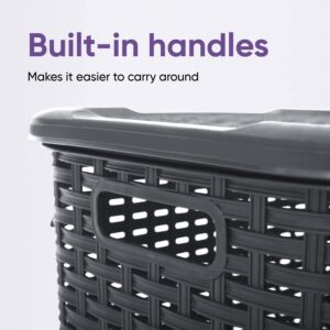 Laundry Hamper Basket With Lid 60 Liter - Deluxe Wicker Style Grey Color - 1.70 Bushel Bin With Cutout Handles To Storage Dirty Cloths in Washroom Bathroom, Or Bedroom. By Superio