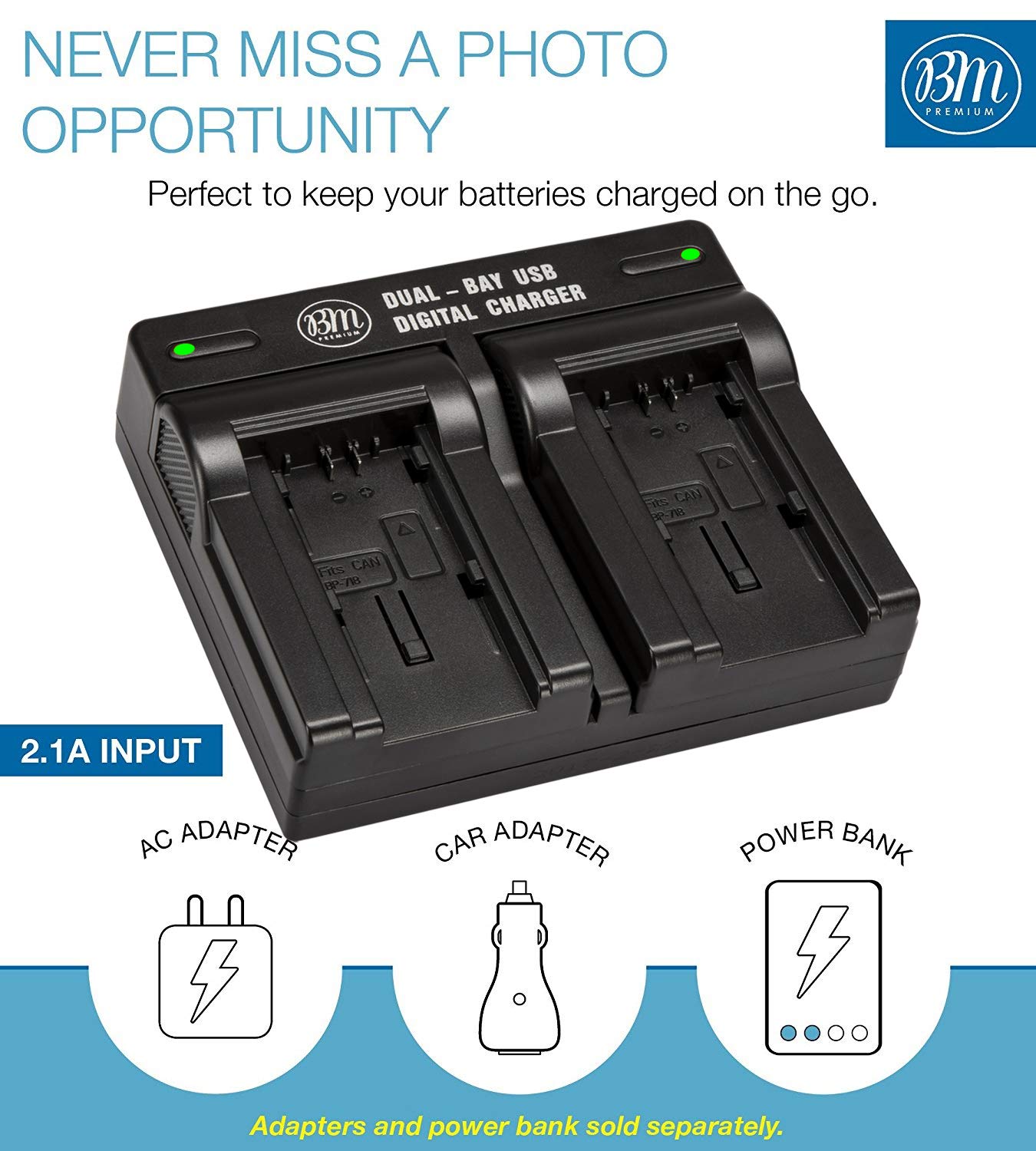 BM Premium 2 BP-727 Batteries and Dual Charger for Canon Vixia HFR80 HFR82 HFR800, HFR70, HFR72, HFR700, HFR32, HFR300, HFR40, HFR42, HFR400, HFR50, HFR52, HFR500, HFR60, HFR62, HFR600 Camcorder