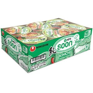 Nongshim Soon Kimchi Instant Vegan Ramen Noodle Soup Mix Cup, 6 Pack, Microwaveable Vegan Meatless Ramen, Real Kimchi Flakes