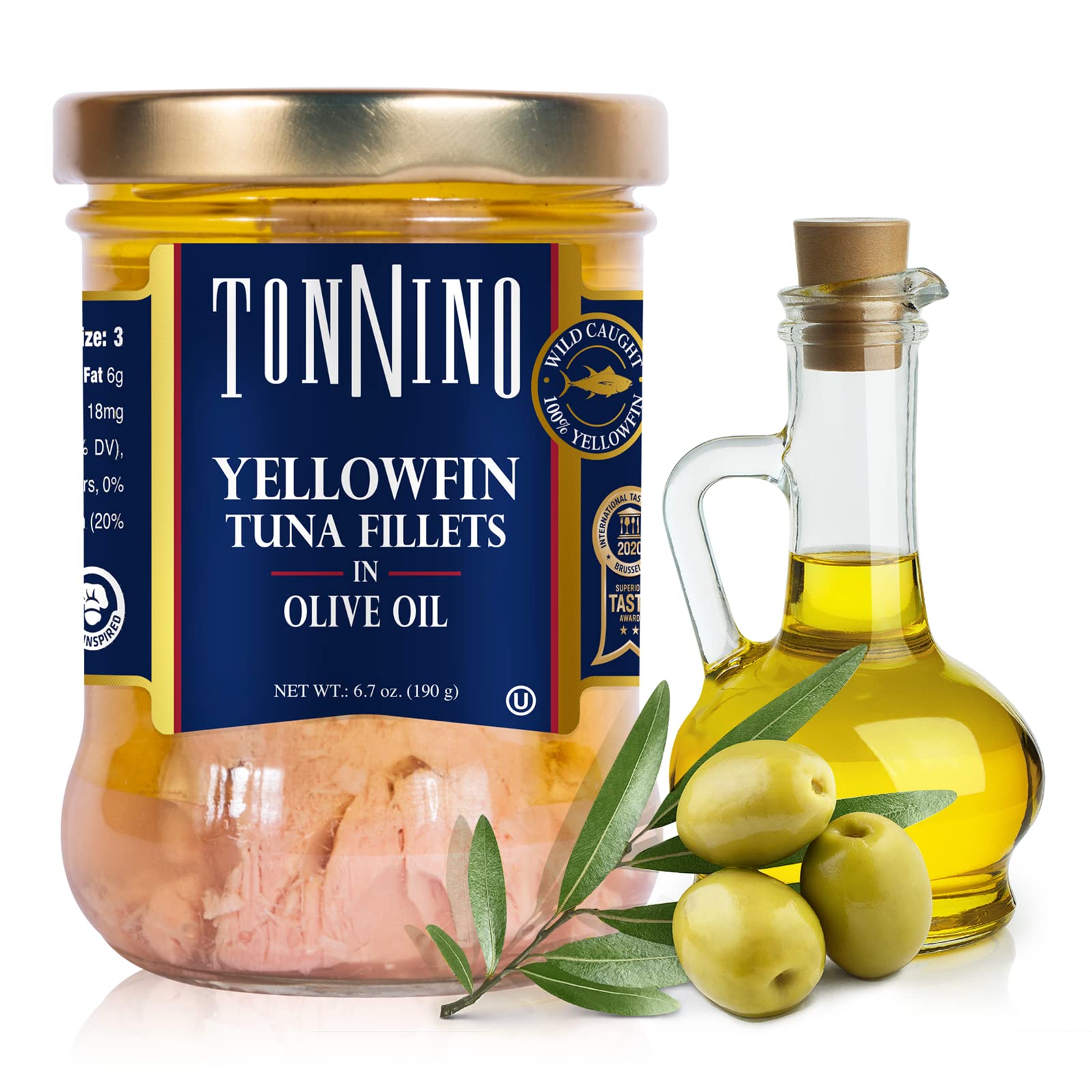 Tonnino Yellowfin Tuna in Olive Oil, Gluten-Free Premium Jarred Atun, Healthy Snacks for Adults, Ready to Eat Meals, EBT Eligible Items, Alternative of Salmon, Pack of 6